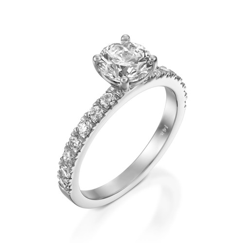 D/SI2 Round Cut Diamond Engagement Ring 3.04 CT 18K White Gold Classic ...