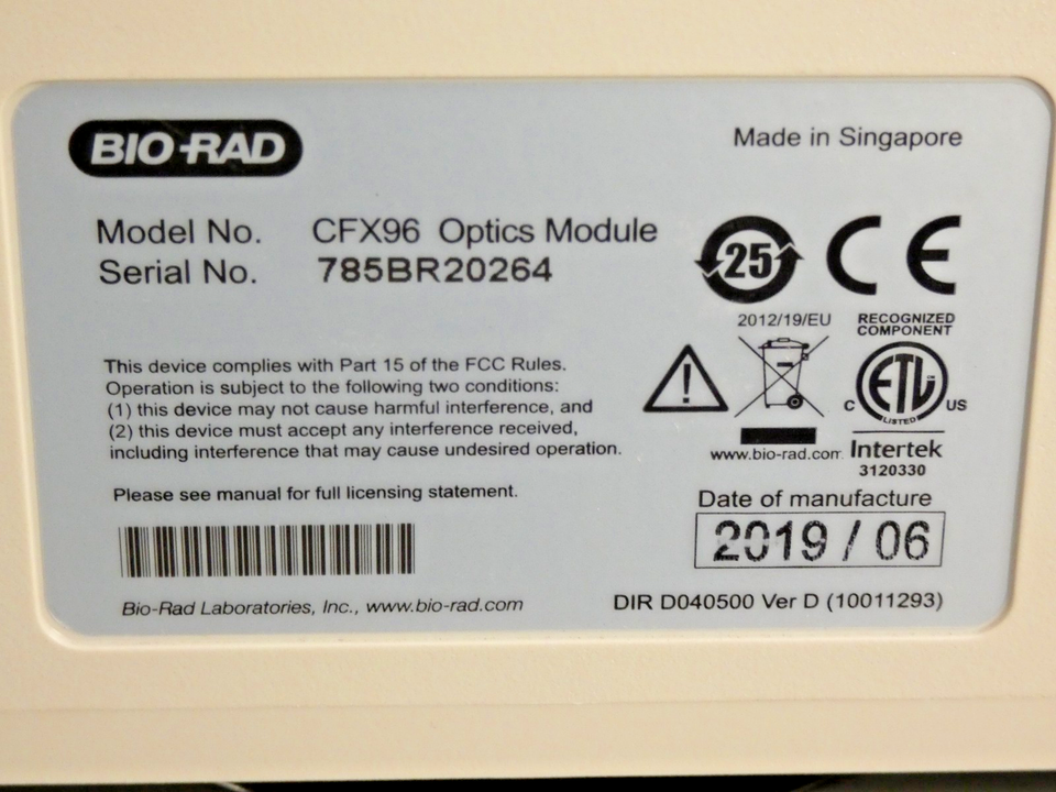 Bio-Rad CFX96 Real-Time PCR Detection System, C1000 Touch Base, Year ...