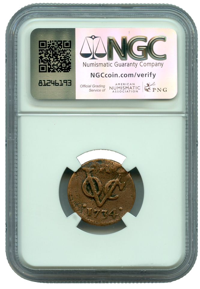 1734-1786 First New York Penny NGC Genuine NE Indies VOC Duit Zeeland ...