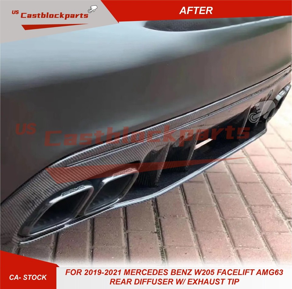 C63 Style Rear Diffuser+Exhaust For 19-21 Mercedes W205 Sedan C300 C43 ...