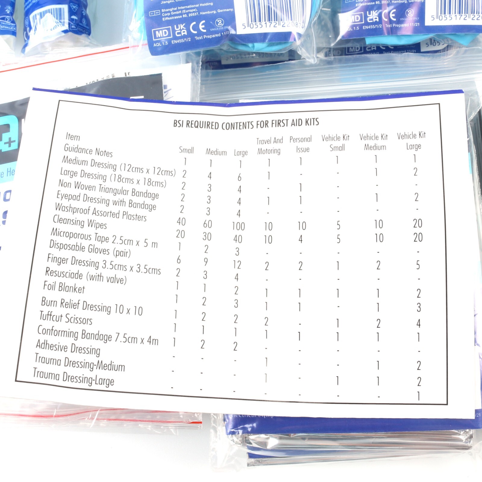 FIRST AID REFILL KIT Dressing Bandage Wipes Foil Blanket Tape BSI ...