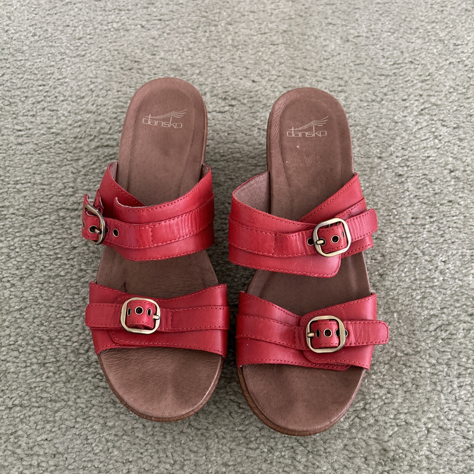 Dansko Sandals Womens 40 Red Leather Wedge Platform W… - Gem