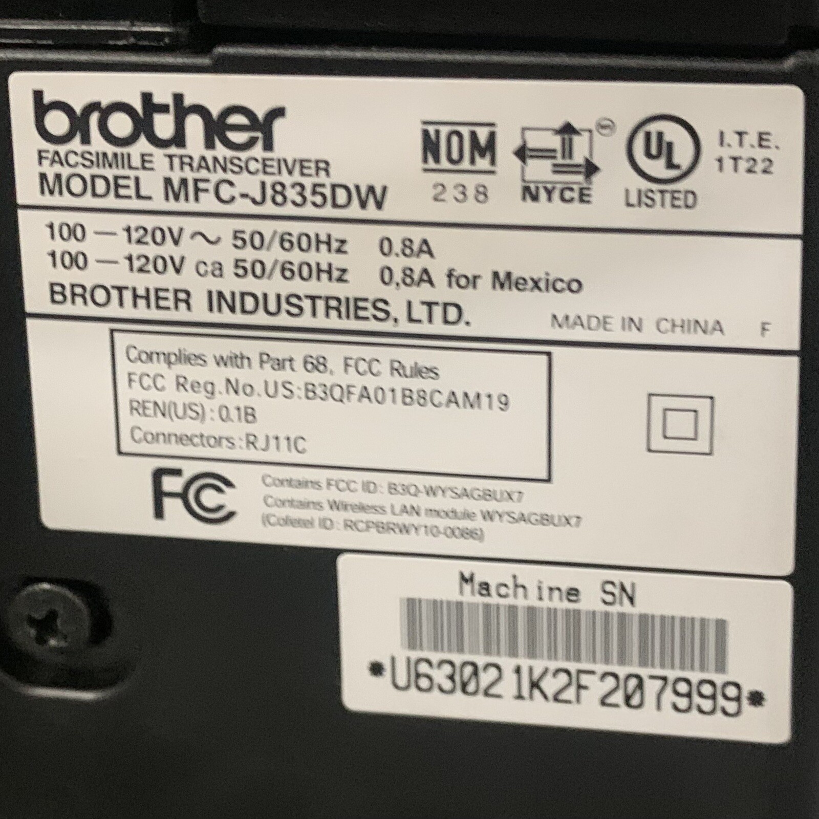 Brother Printer MFC-J485DW All in One InkJet Color Printer for Part or ...