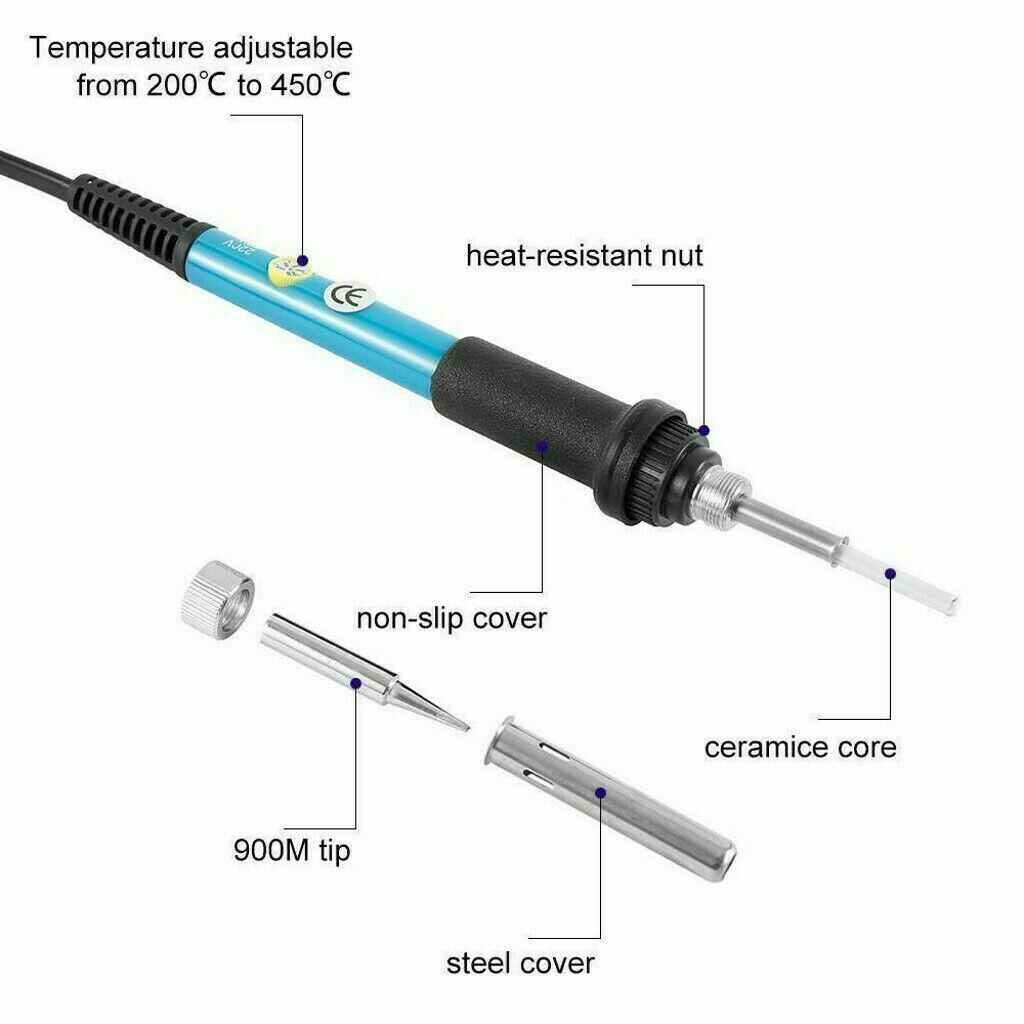 UK 60W Adjustable Temp Soldering Iron Kit Electronics Welding Solder ...