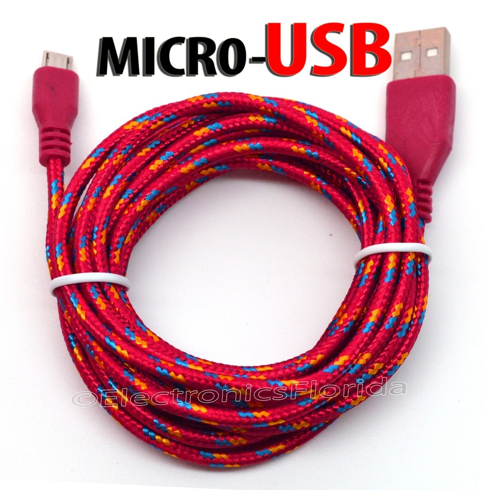 LOT Braided Micro usb data sync cable cord 3,5,10 FT for Android Cell ...