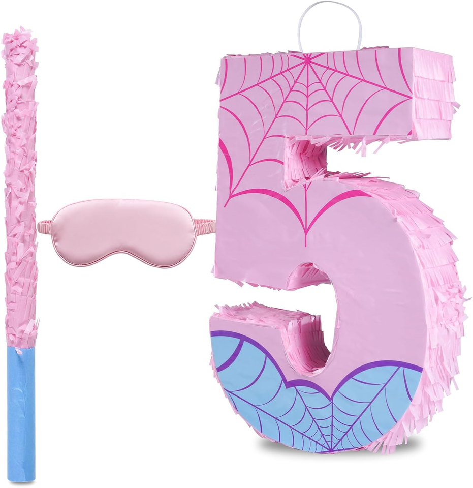 Pink Spider Web Number 5 Pinata, 16 Inch Spider Web Piñata for Boys ...
