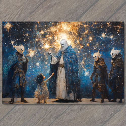 Art Print Celestial Wizards Blue Cloaks Magic Spark Girl Fantasy ...