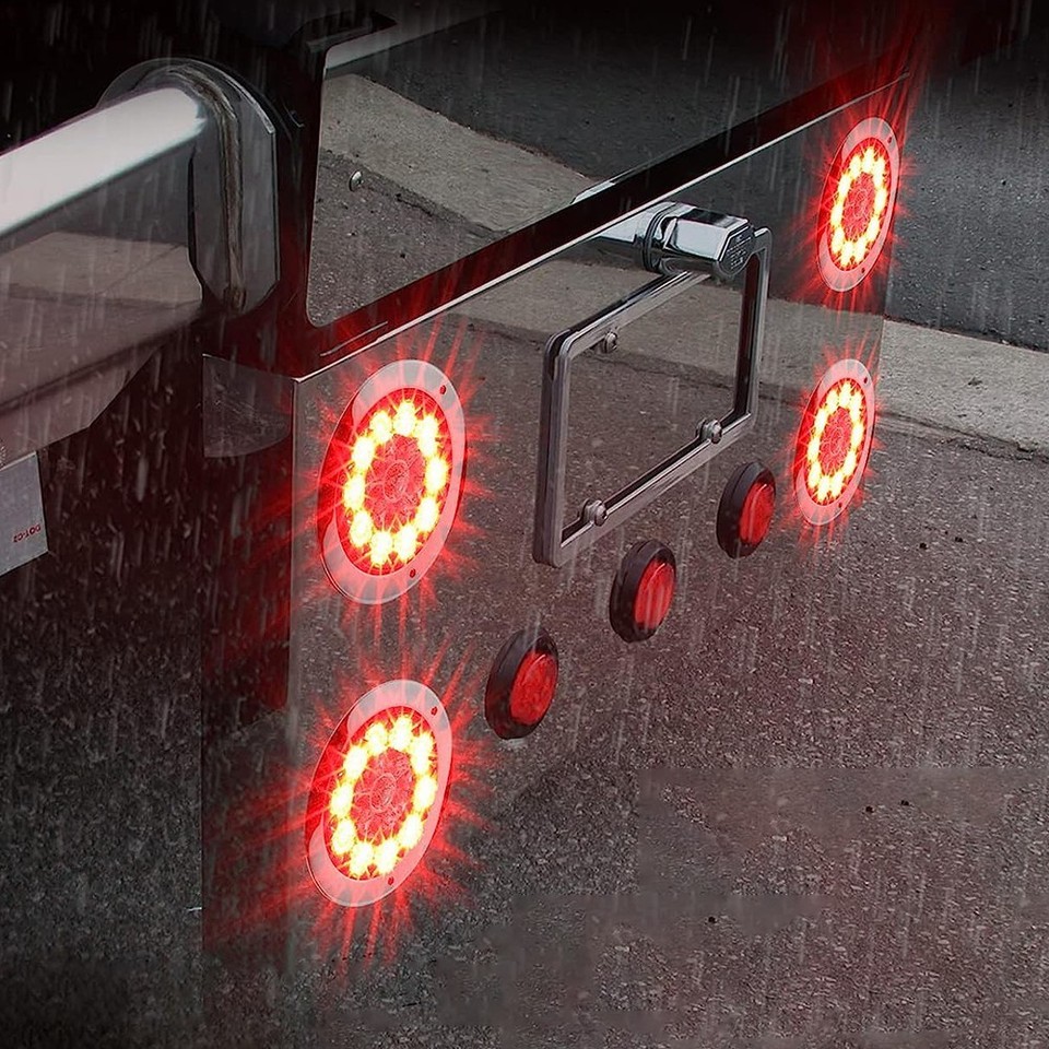 Turn Signal Tail Brake Lights Red+White Round 16LED Truck Trailer Stop2 ...