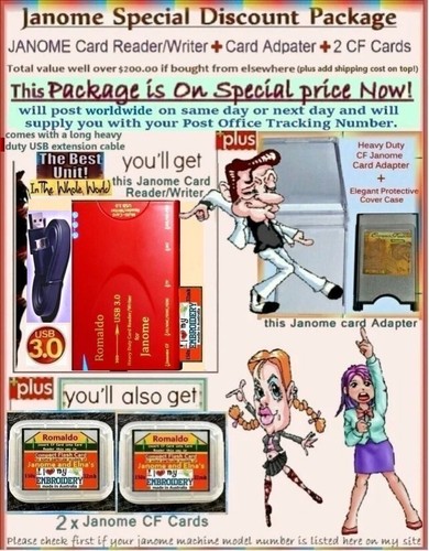 AUST'N SPECIAL JANOME PACKAGE: Card Reader/writer + Card Adapter + 2x ...