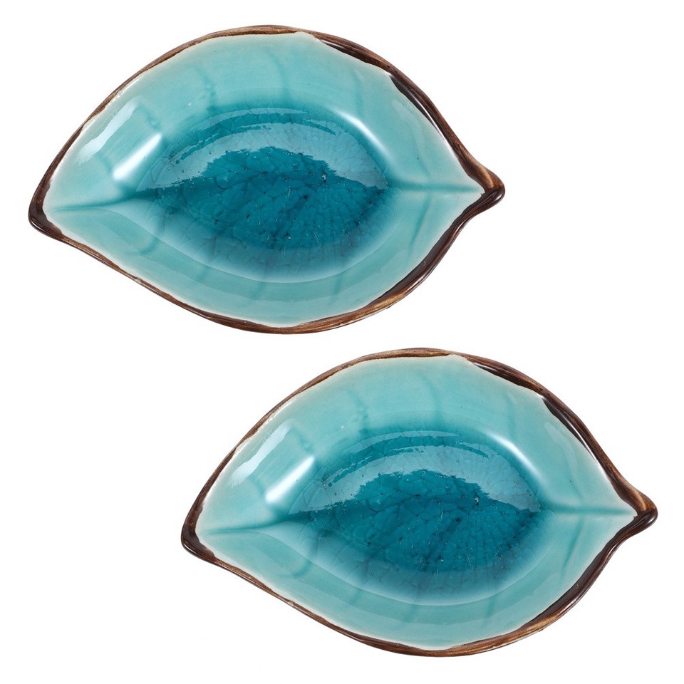 2Pcs Sky Blue Ceramic Leaf Spoon Holder Kitchen Utensil Rest for Coffee ...