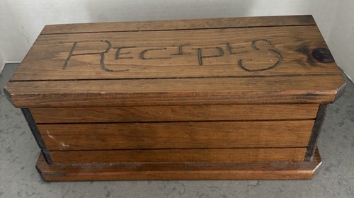 Vintage Wood Double RECIPES BOX With Hinged Lid 12 1/2” Wide W/ Recipes ...