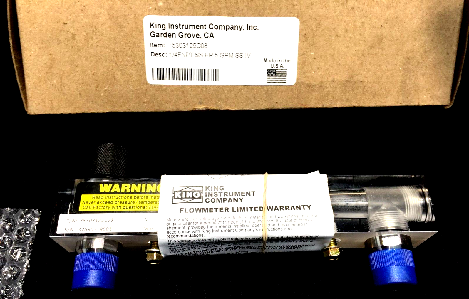 NEW KING INSTRUMENT FLOWMETER 7520/7530 P/N 75303125C08 GPM-LIQUID-SP ...