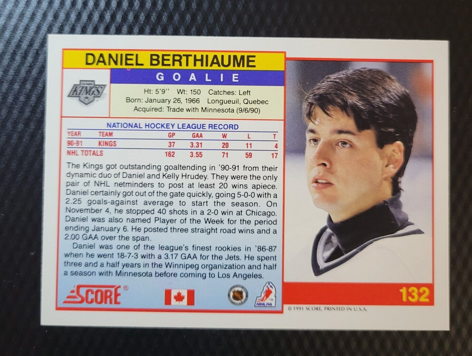 1991-92 Score Canadian DANIEL BERTHIAUME Los Angeles Kings Hockey NHL ...
