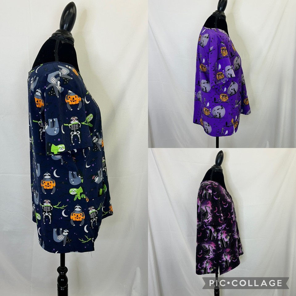 Lots of 3 XL Halloween Scrub Tops Disney Villains Maleficent Sloths ...