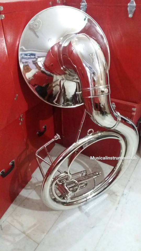 TUBA SOUSAPHONE 25"BELL PURE BRASS METAL IN SILVER POLISH + FREE CASE ...