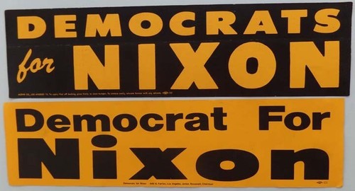 2 Lg 1960 Democrats For (Richard) Nixon Presidential Campaign Bumper ...