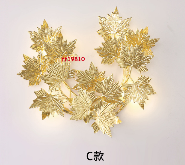 Creative Maple Leaf Wall Lamp Lights Gold Living Room Bedroom Crystal ...