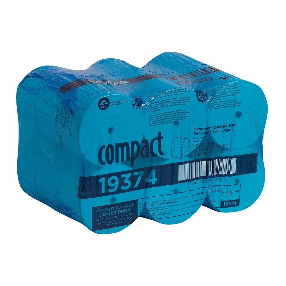 Compact Coreless 1-Ply Recycled Toilet Paper by GP PRO, 19374, 3,000 | eBay