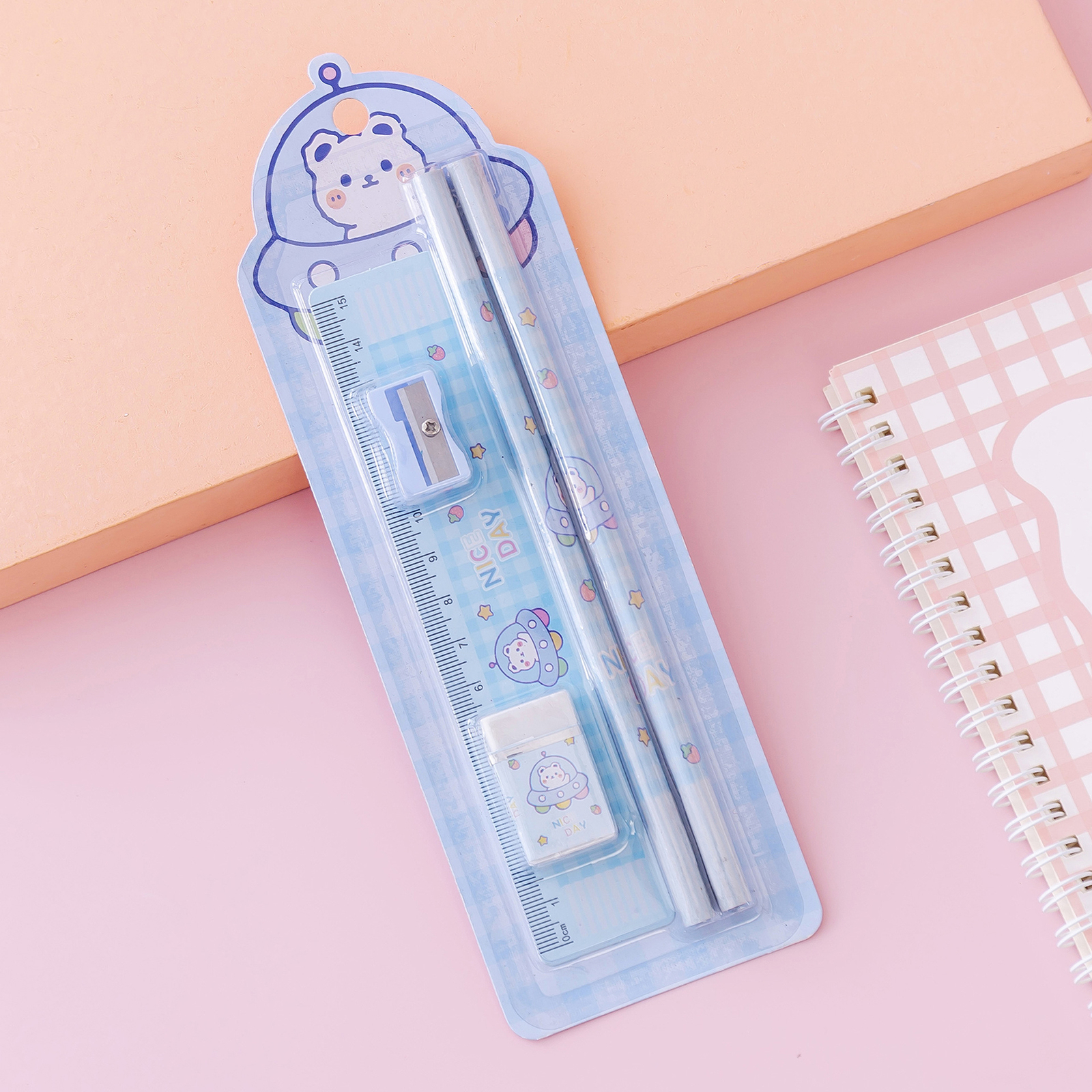 3 Set Stationery Set Cartoon Doing Homework Cute Sharpener Eraser Ruler ...