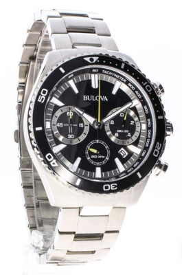 Bulova Precisionist Chronograph Black Dial Stainless Steel Men's Watch ...