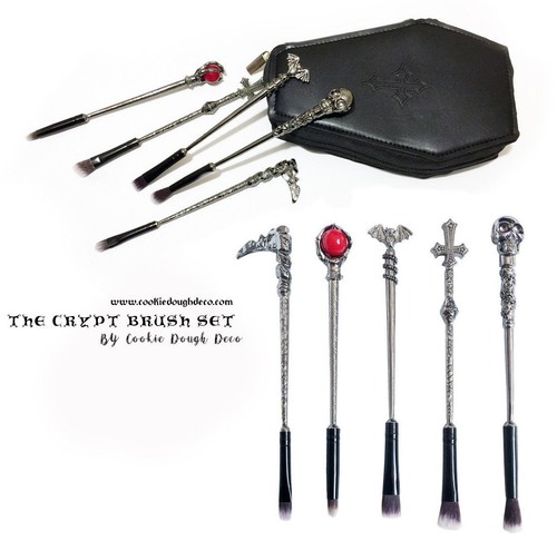 The Crypt Makeup Brushes & Handmade Coffin Case - Goth makeup Skull ...