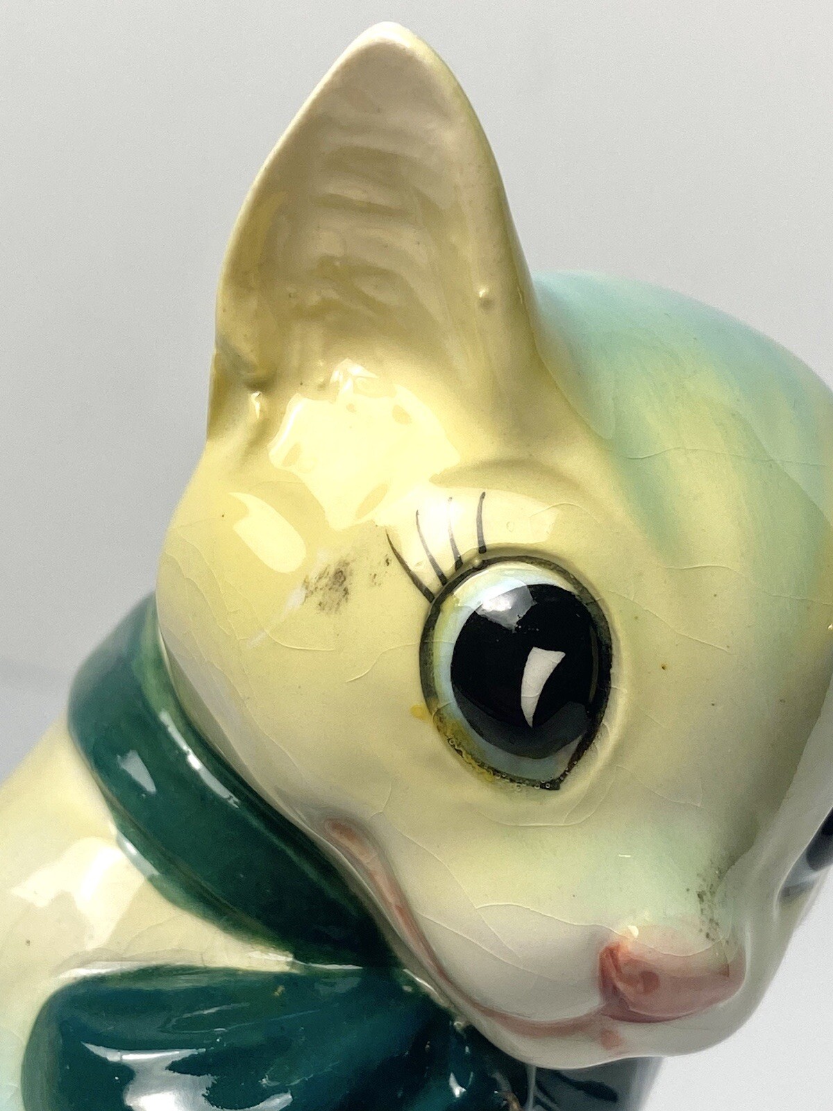 Lipper Mann Cat Figurine 1950s Japan Ceramic Blue Yellow Striped Bow ...