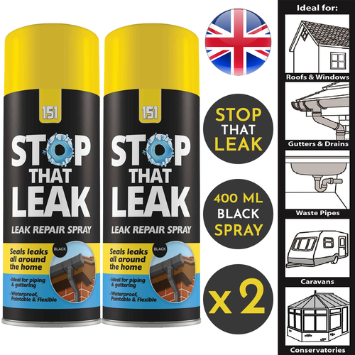 2x 151 Stop That Leak Repair Spray Piping Guttering Roof Sealer Black ...
