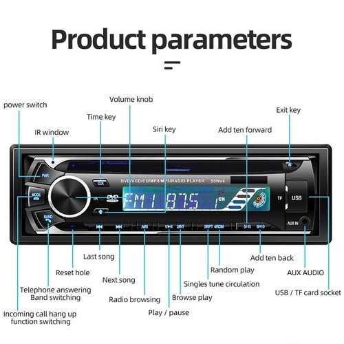 12V 1Din Car Stereo Radio In-Dash Bluetooth CD DVD MP3 Player Bluetooth ...