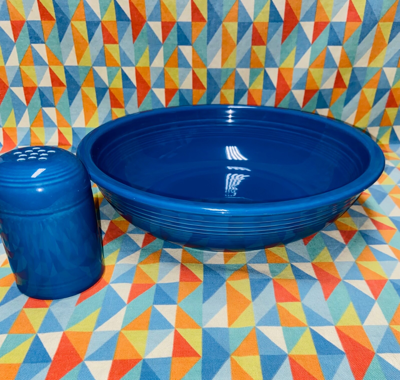 FIESTA NEW Lapis Blue SET large 12" Pasta serving BOWL Cheese shaker ...