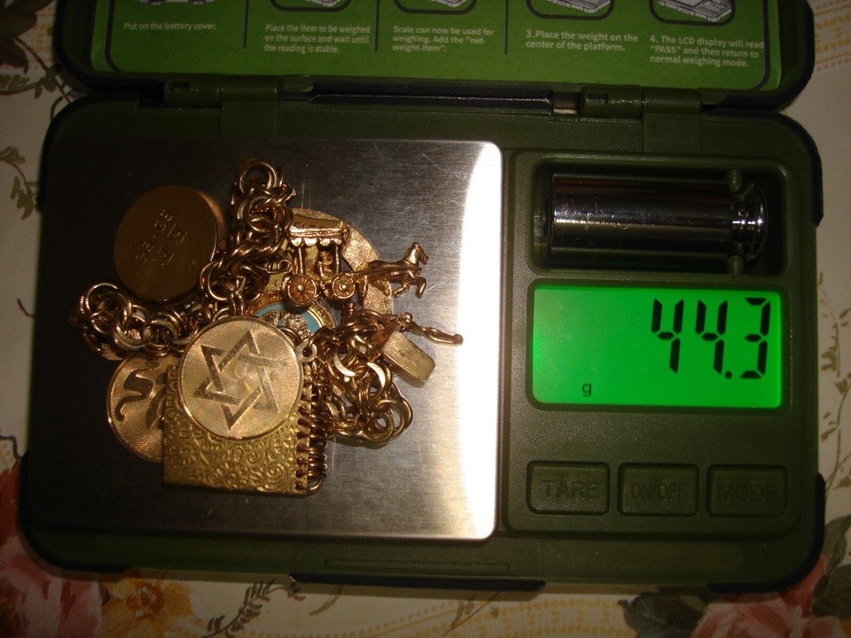 Vintage 14K Gold 8 Pc Charms Ruby Enamel Jewish Judaica Moses Hanukah ...