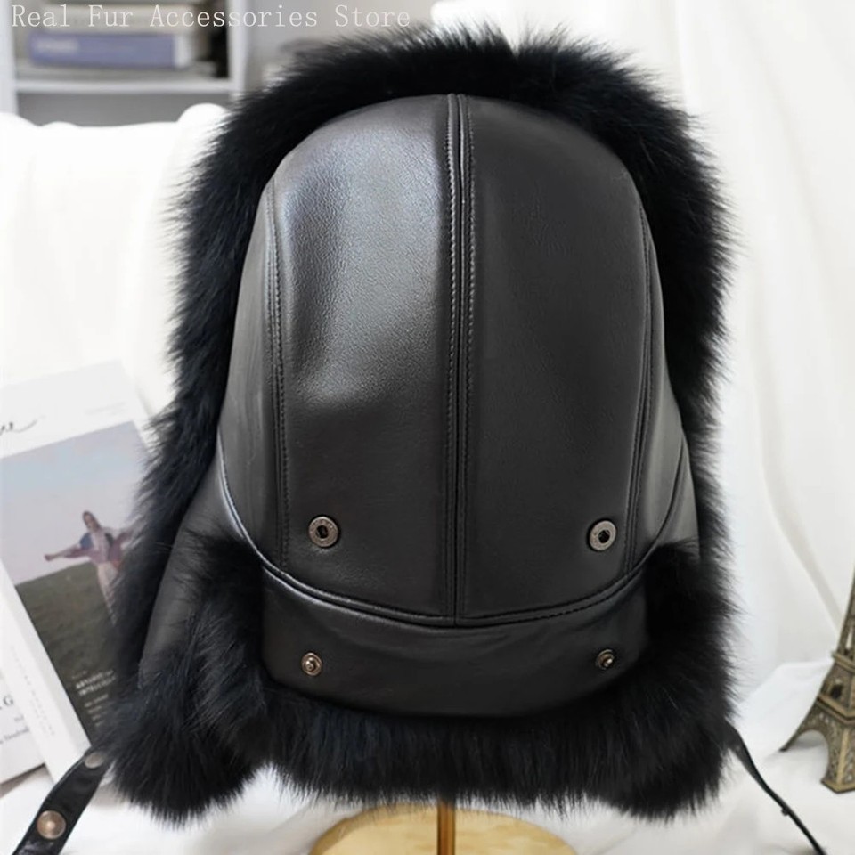 Real Farm Fox Fur Ushanka Genuine Fluffy Warm Cap Leather Ski Caps ...