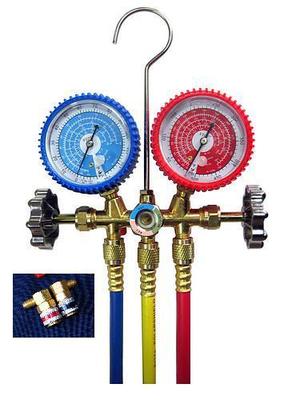 R22 R134a R404a Manifold Gauge+Hose Set+Car Port Quick Snap Adapters ...