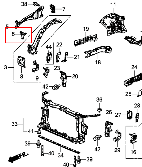 Honda Civic Front Mount Bracket 60623-tba-a00zz Extension R FR Bulkhea ...