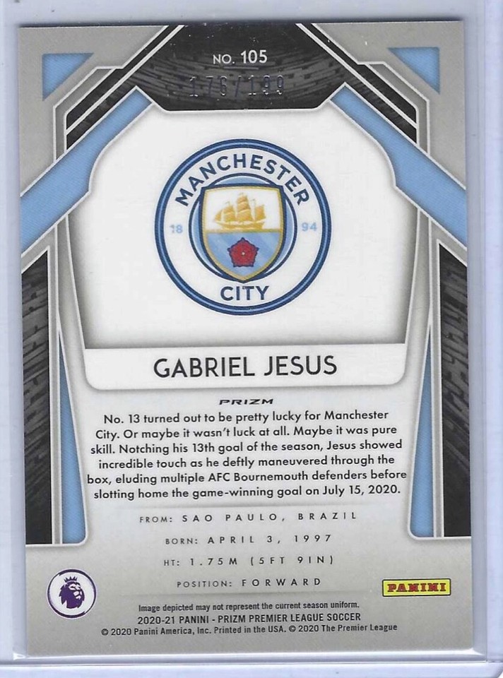 GABRIEL JESUS 2020-21 PANINI PRIZM EPL BLUE PRIZM #D 176/199 | eBay