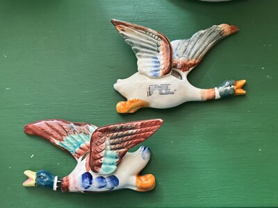 Vintage Ceramic Flying Mallard Ducks Wall Pockets Set of 2 (Occupied ...