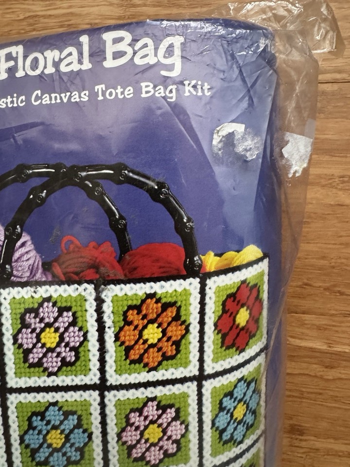 RARE-Design Works Floral Bag Plastic Canvas Tote Bag Kit #1828 13x9x3 ...