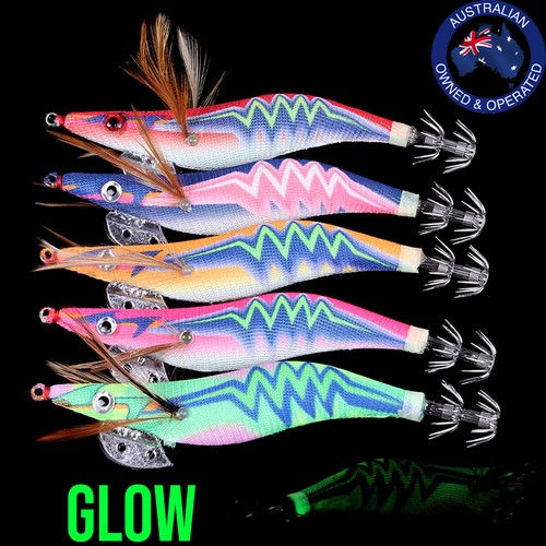 5x Rattle Glow Squid Jigs Jig Jag Calamari Shrimp Egi Fishing Lures ...