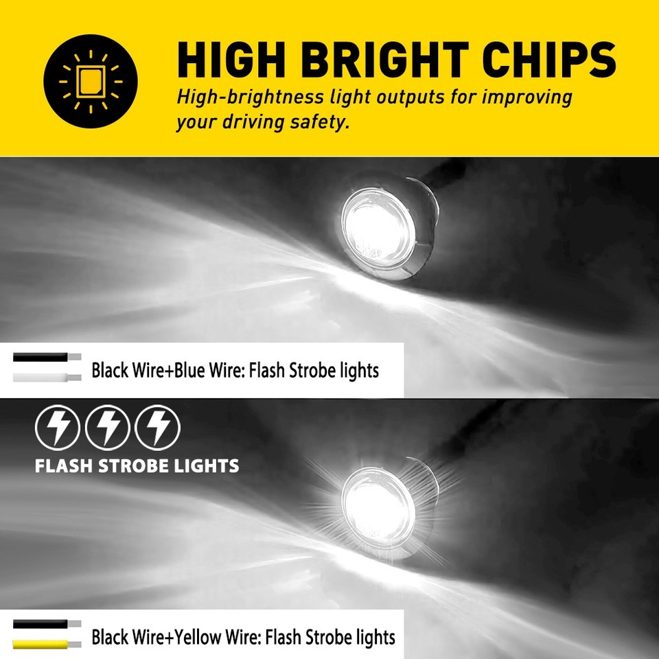 10-100X 3/4" 12-24V LED Lights Truck Trailer Round Side Bullet Light ...