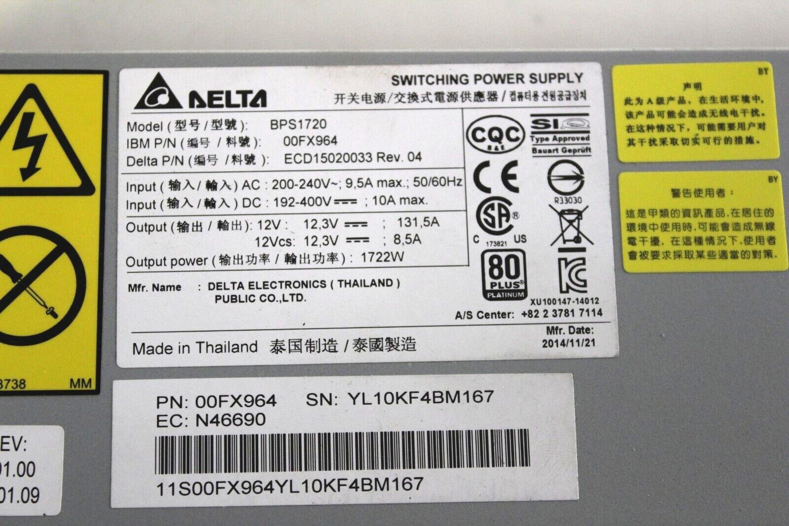 00FX964 1722W E870 (9119-MME/9119-MHE) 00RR362 00FV848 Power supply | eBay