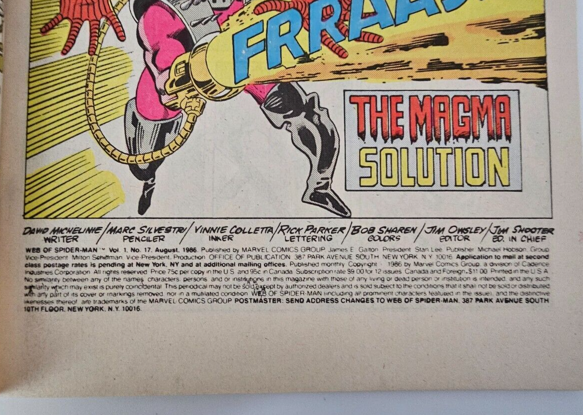 WEB OF SPIDERMAN Issue 17 Marvel Comic Book 1986 " The Magma Solution" RAW | eBay