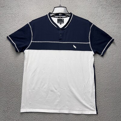 Stone Falcon Shirt Mens XL White Blue Henley Pullover Stretch Casual V ...