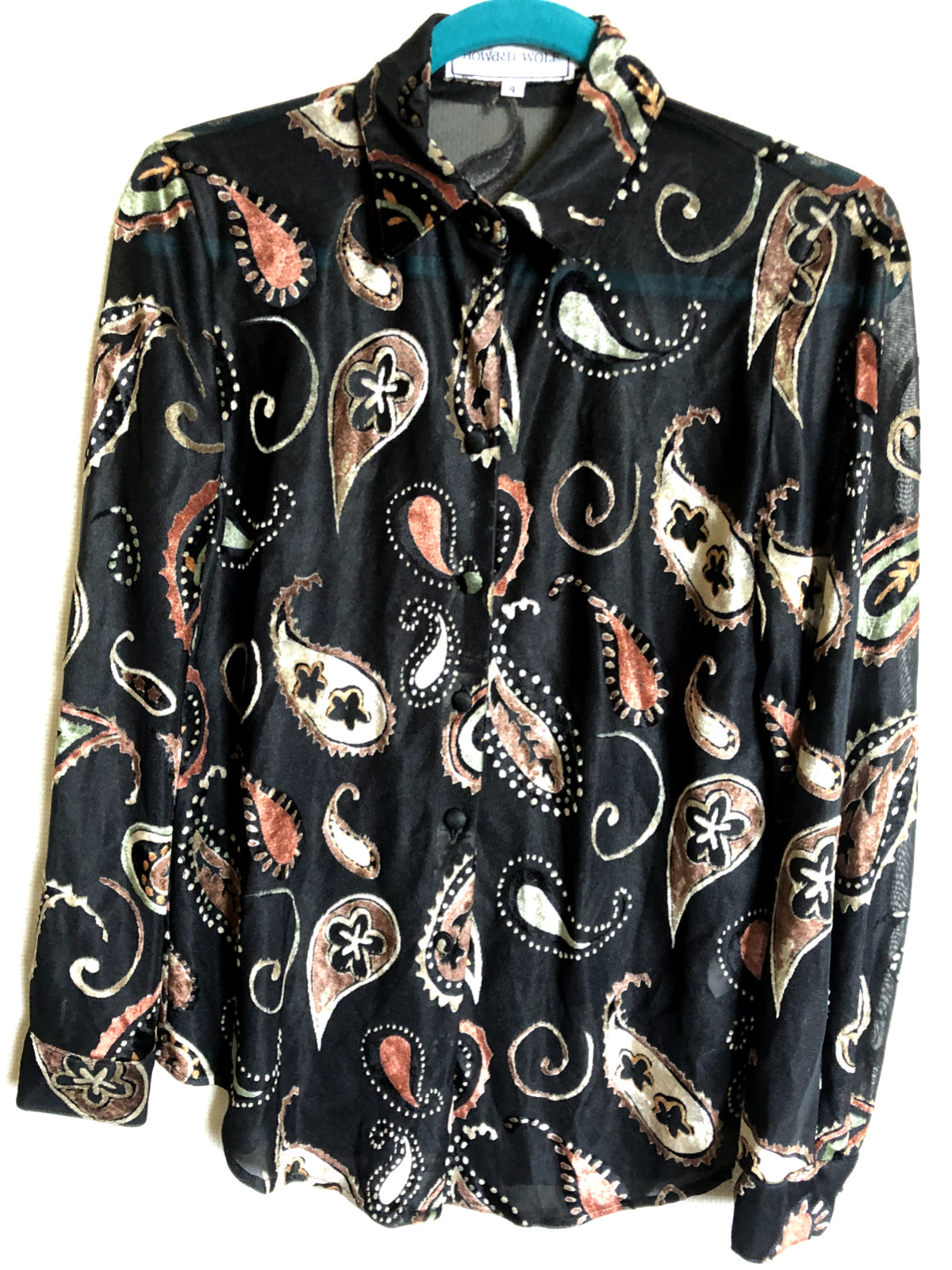 Howard Wolf vintage sheer polyester black shirt with … - Gem