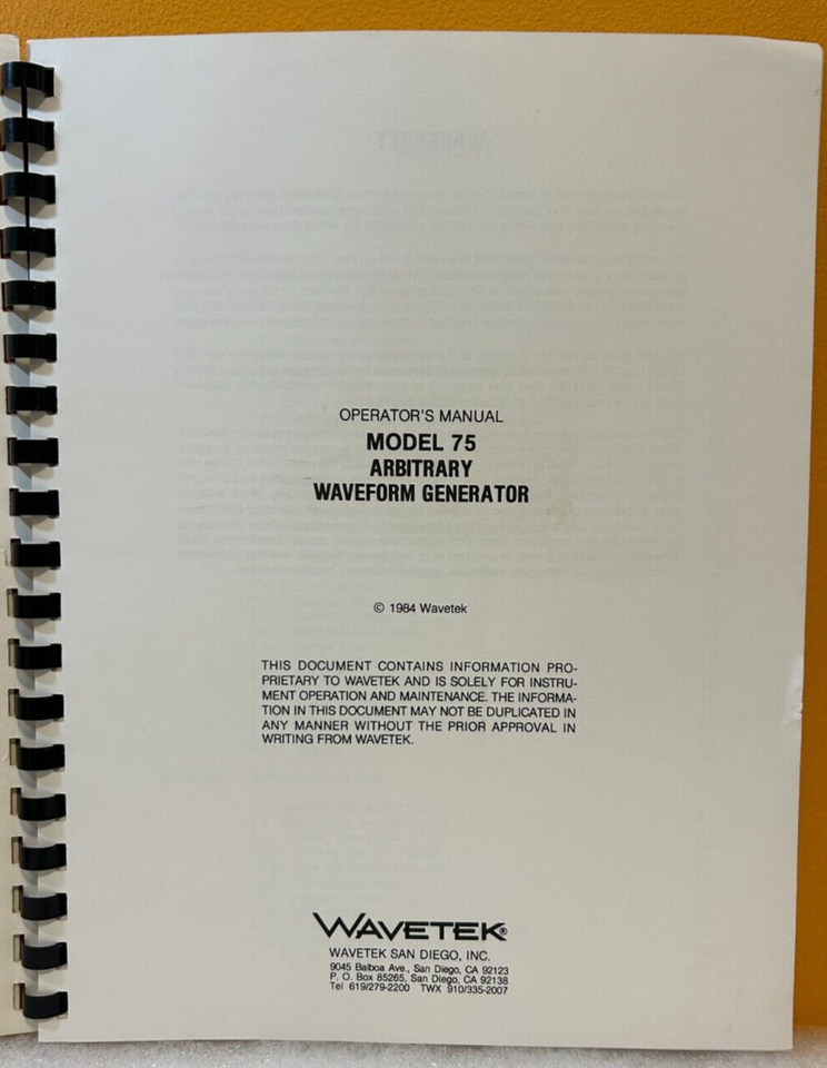 Wavetek 1984 Model 75 Arbitrary Waveform Generator Operator's Manual ...