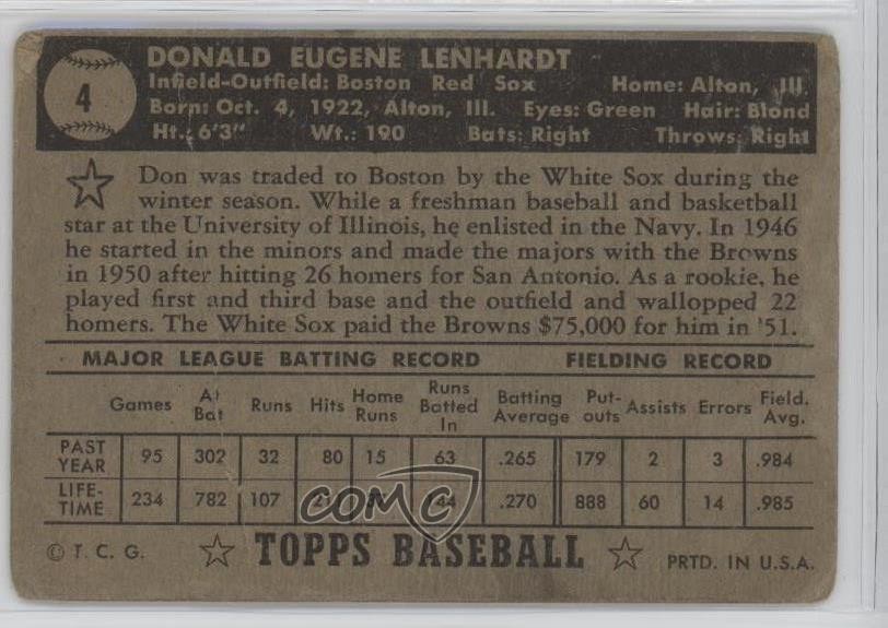 1952 Topps Don Lenhardt (Black Back) #4 06ws | eBay