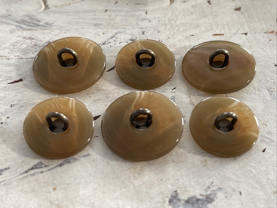 Vtg Victorian Floral Style Inlayed Shank Buttons Lot(6x) ~Translucent ...