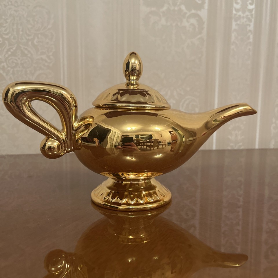 Disney Aladdin Genie Lamp Teapot Gold Ceramic 9” Rare | eBay UK