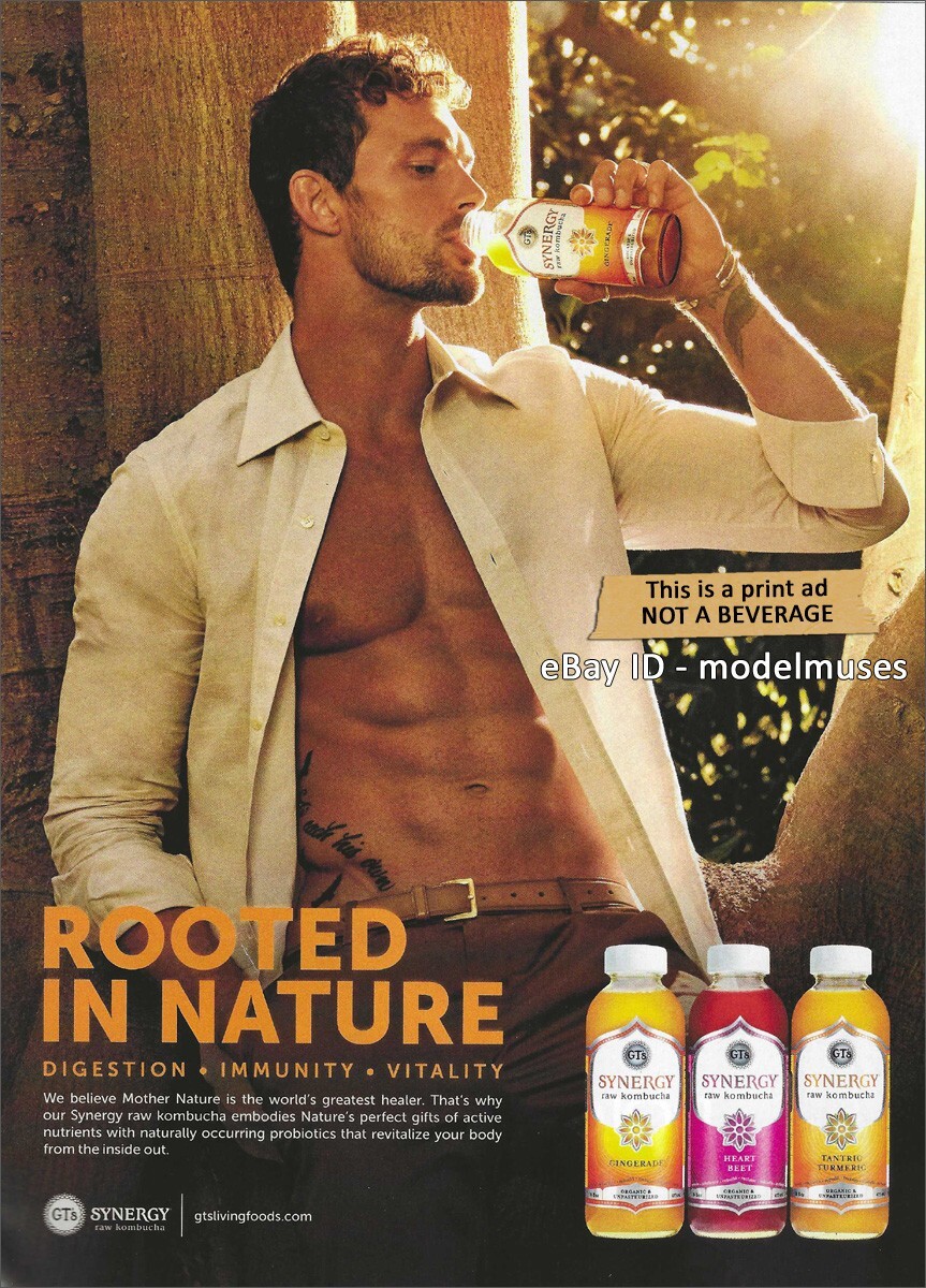 SYNERGY Kombucha 1-Page PRINT AD 2020 sexy man male model six-pack abs ...