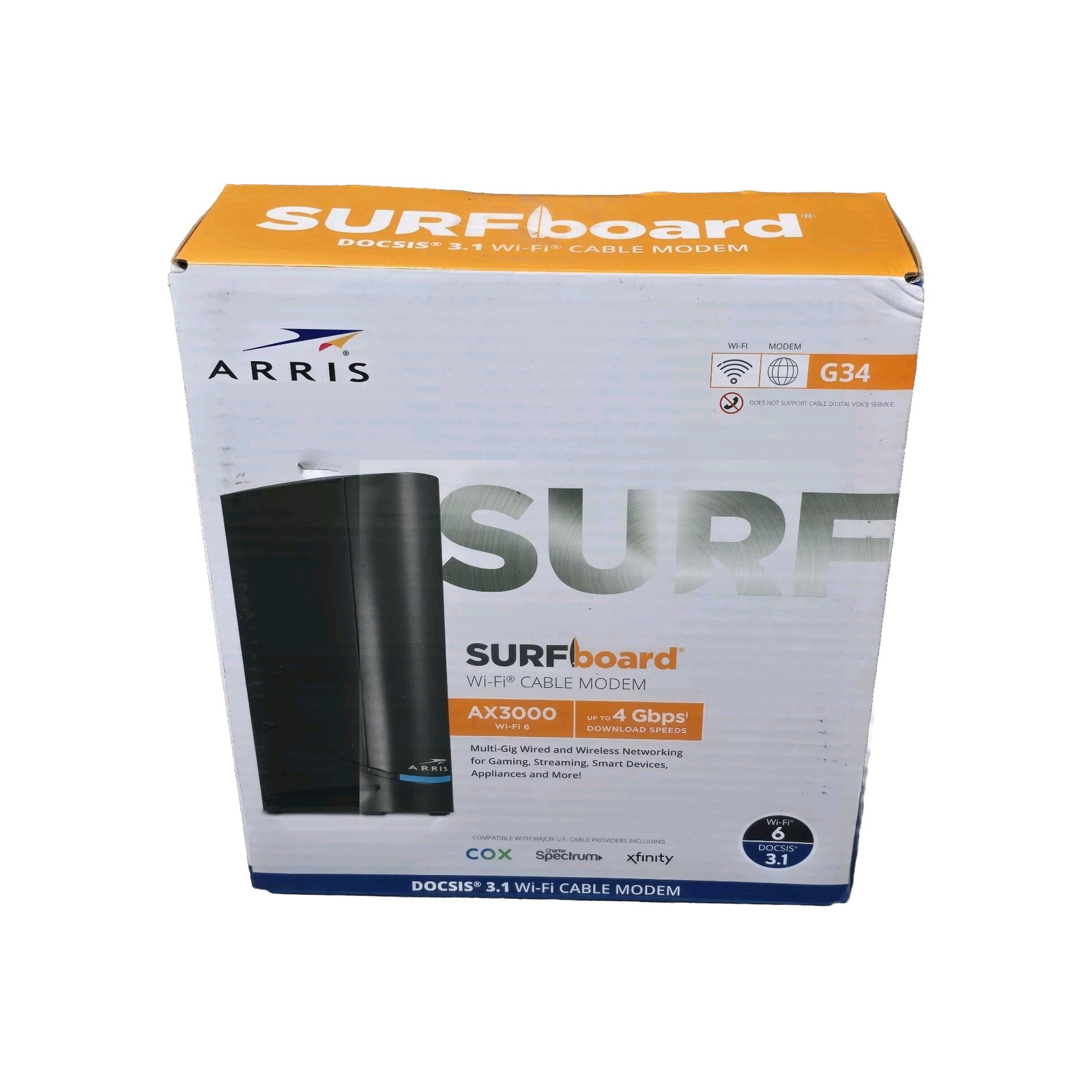 ARRIS Surfboard G34 DOCSIS 3.1 Gigabit Cable Modem & AX3000 Wi-Fi 6 ...
