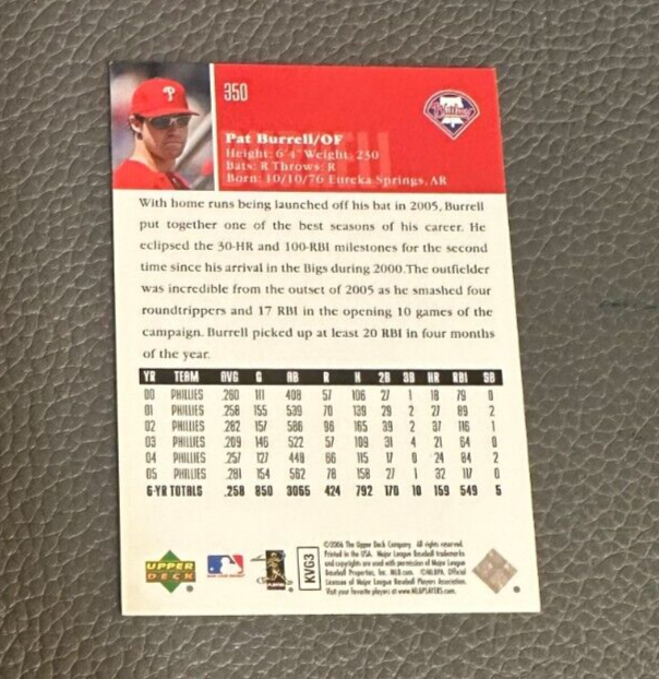 2006 Upper Deck Philadelphia Phillies Baseball Card #350 Pat Burrell | eBay