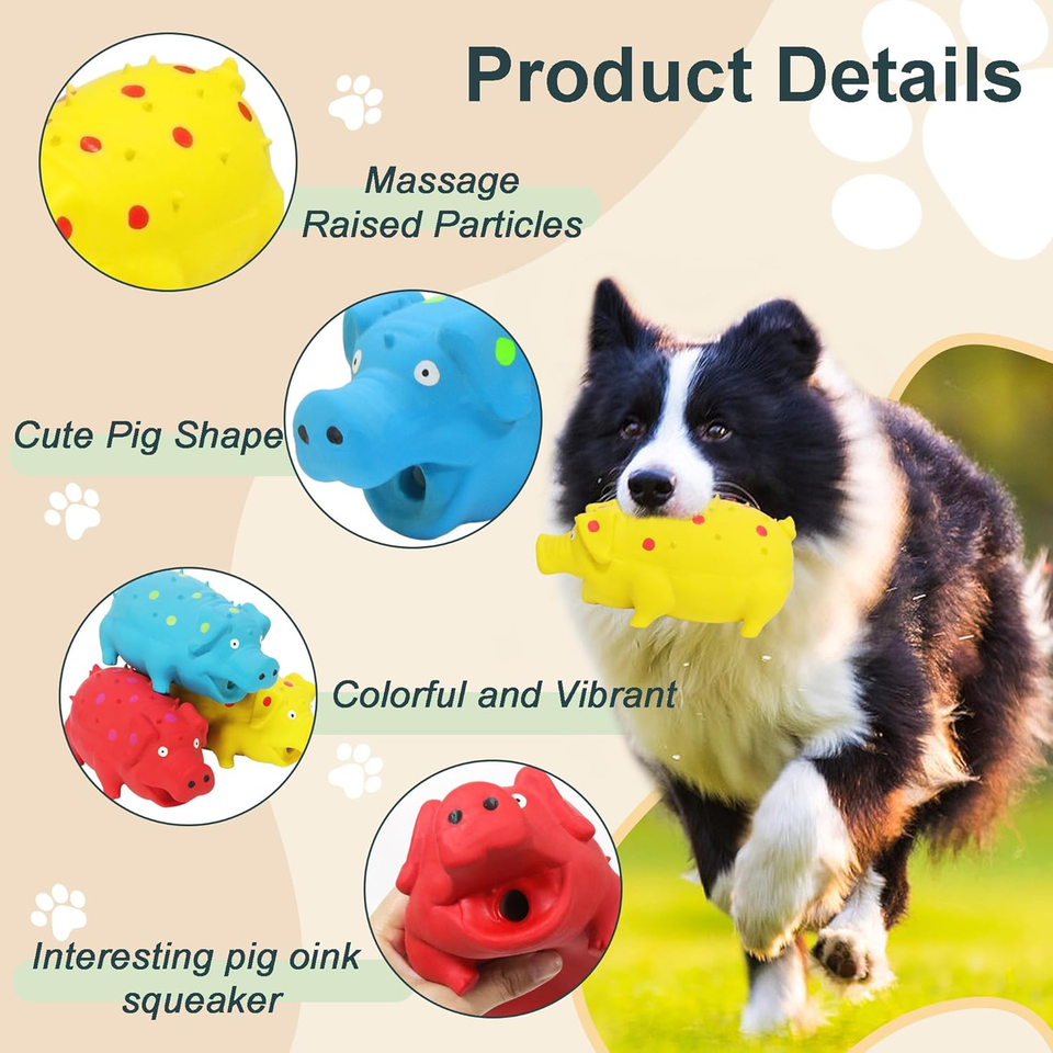 3-Pack Squeaky Pig Dog Toys Rubber Pig Dog Toys for Small Medium Large ...
